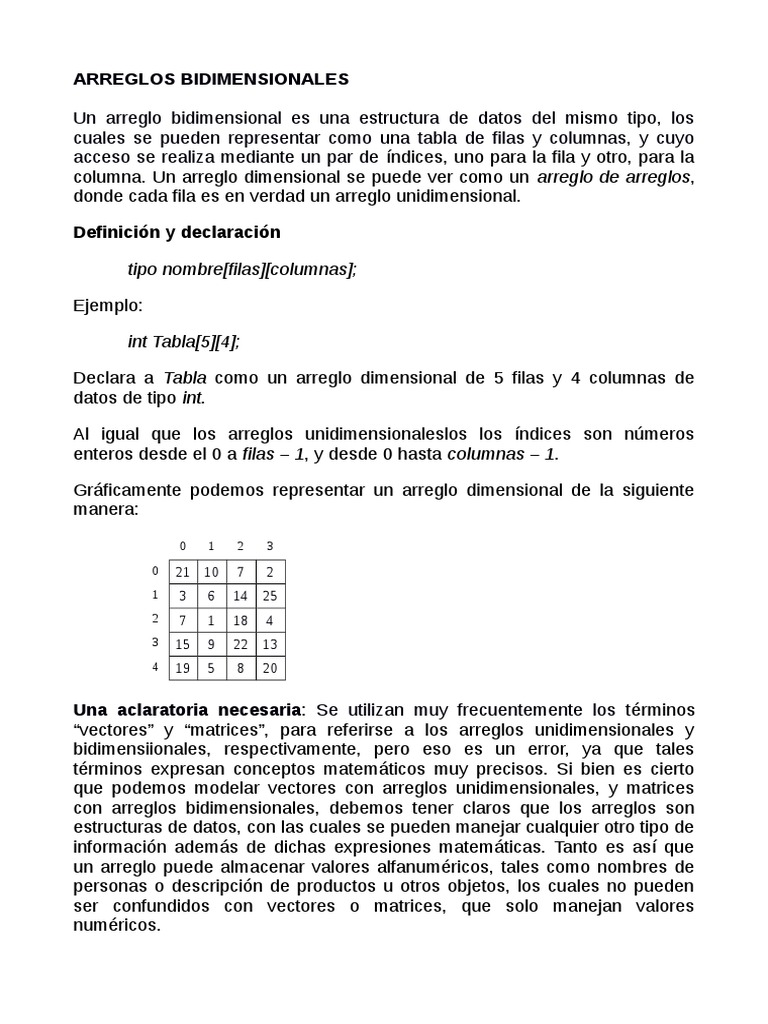 Arreglos Bidimensionales | PDF | Estructura de datos de matriz | Matriz ...