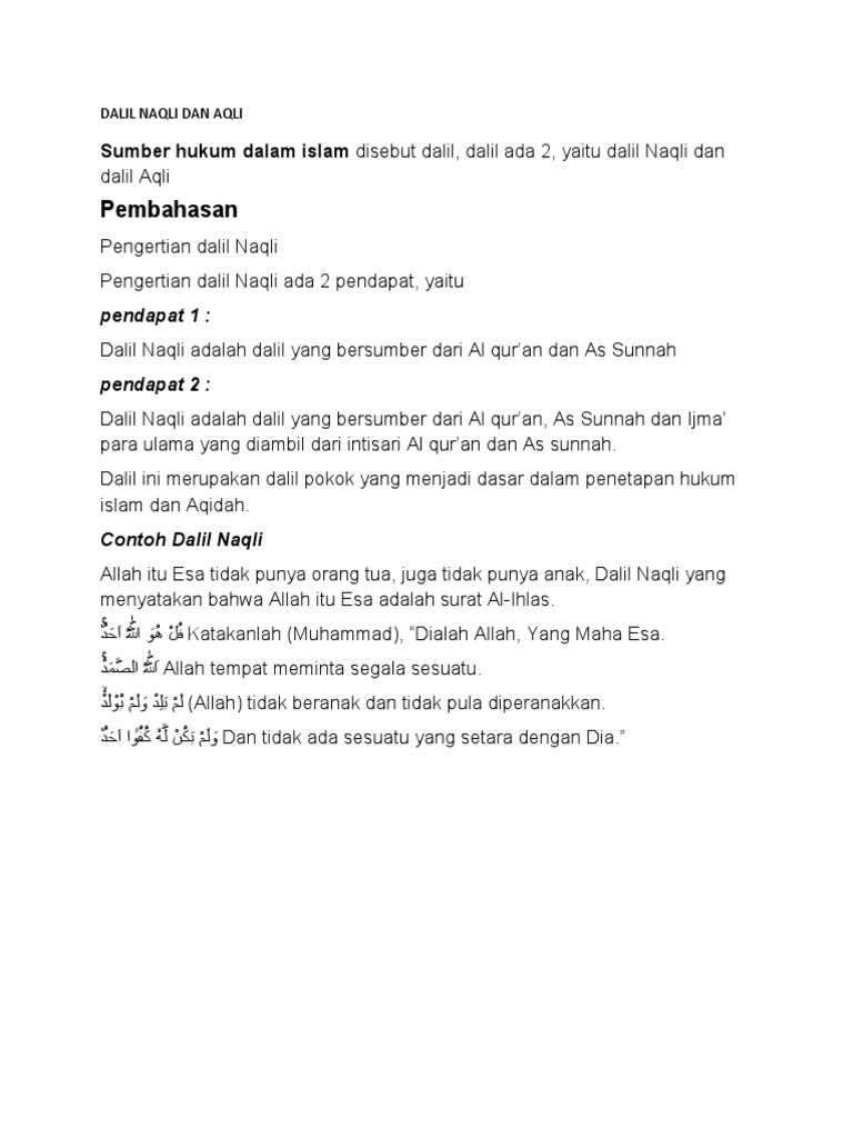 Dalil Naqli Dan Aqli | PDF | Sains & Matematika | Agama & Spiritualitas