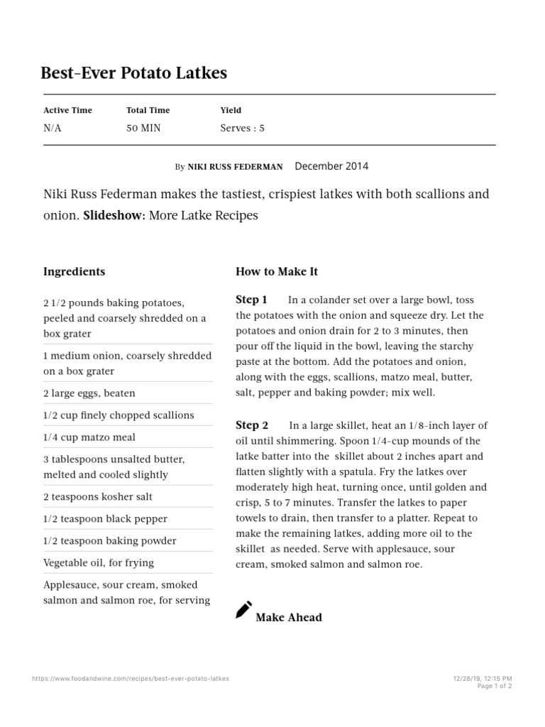Best-Ever Potato Latkes Recipe - Niki Russ Federman Food Wine 1 | PDF ...