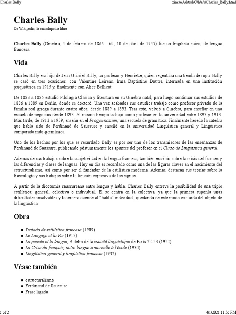Charles Bally | PDF | Lingüística | Antropología Filosófica