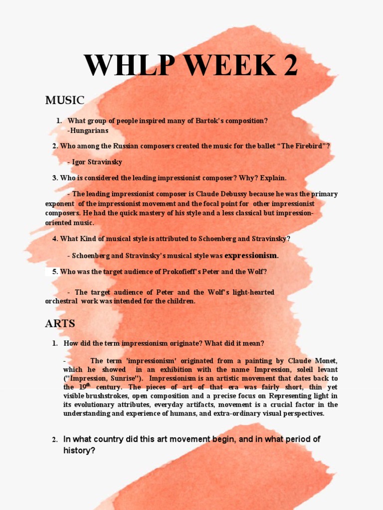 Mapeh WHLP Week 2 | PDF | Impressionism | Aesthetics