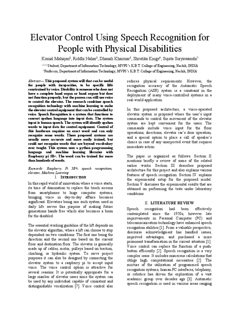 Elevator Control Using Speech Recognition For People With Physical ...
