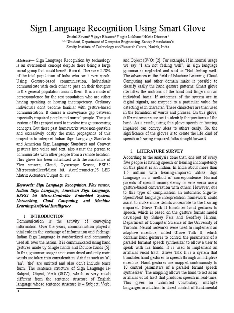 Sign Language Recognition Using Smart Glove | PDF | Speech Synthesis ...