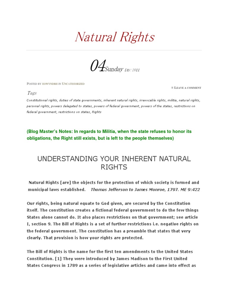 Natural Rights | PDF | United States Bill Of Rights | U.S. State