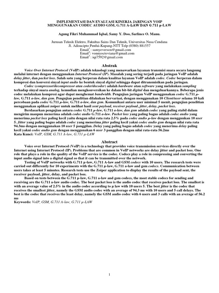 Kinerja Codec VoIP: G.711 dan GSM | PDF