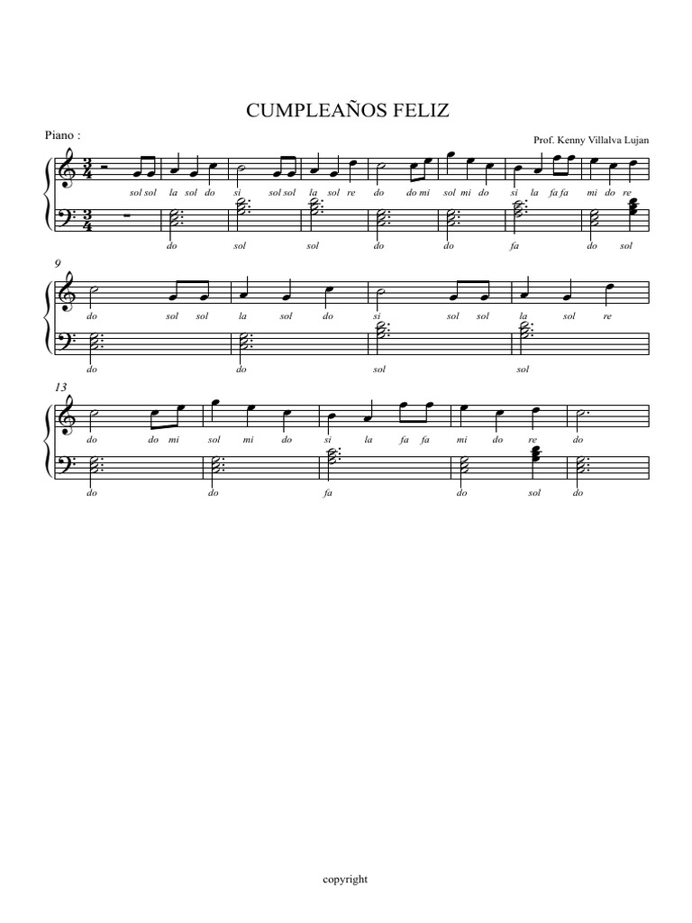 Cumpleaños Feliz-Piano - Instrumental - Partitura Completa | PDF