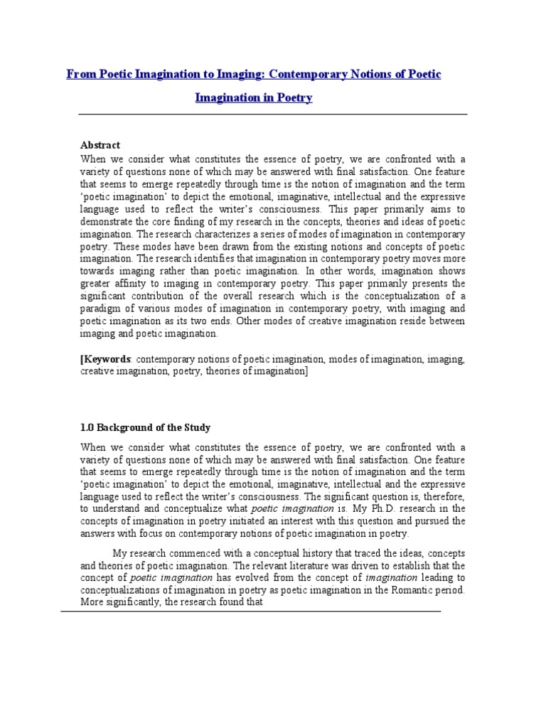 From Poetic Imagination To Imaging Contemporary Notions Of Poetic