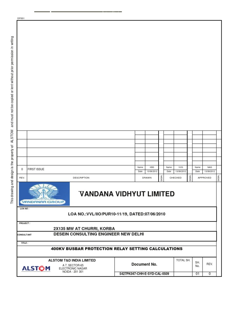 400kV Busbar Protection Settings Guide | PDF | Electrical Components ...