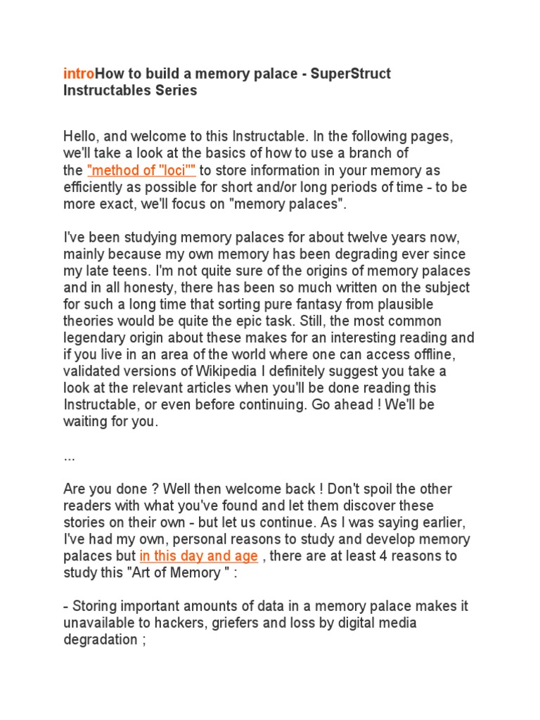 Introhow To Build A Memory Palace | PDF | Memory | Information