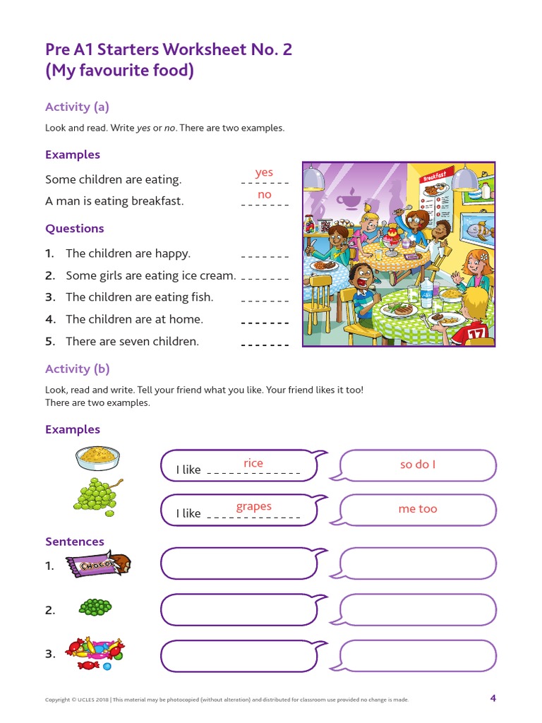 Pre A1 Starters Worksheet No. 2 (My Favourite Food) | PDF | Foods