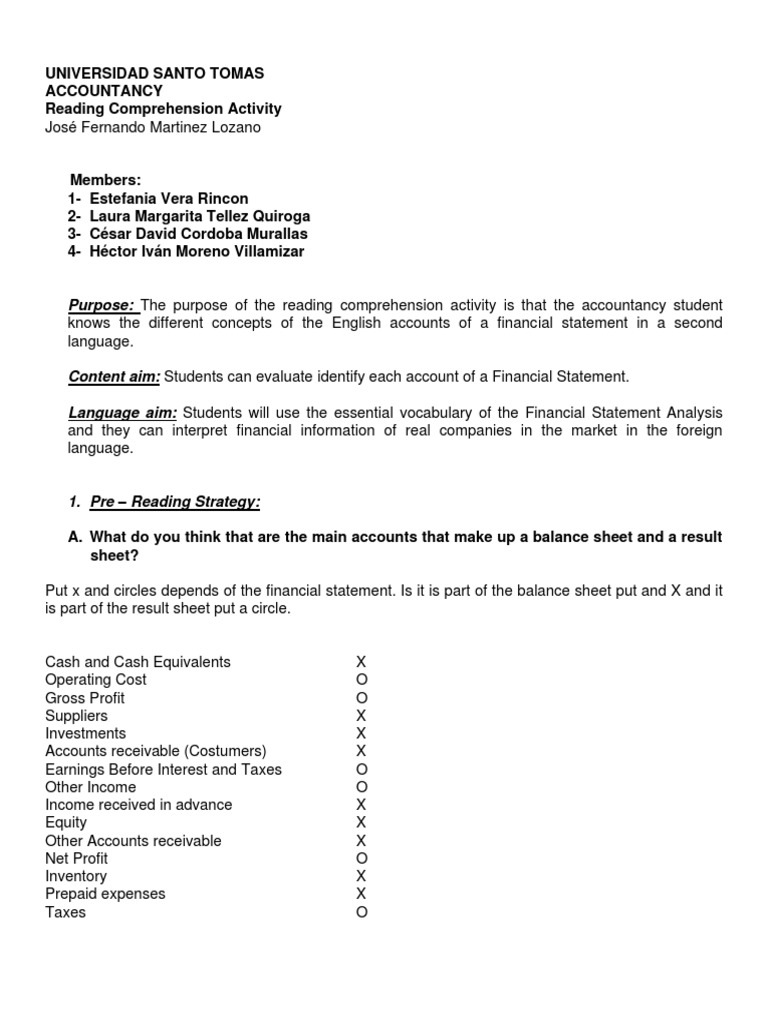 Reading Comprehension Activity "Introduction To The Financial ...