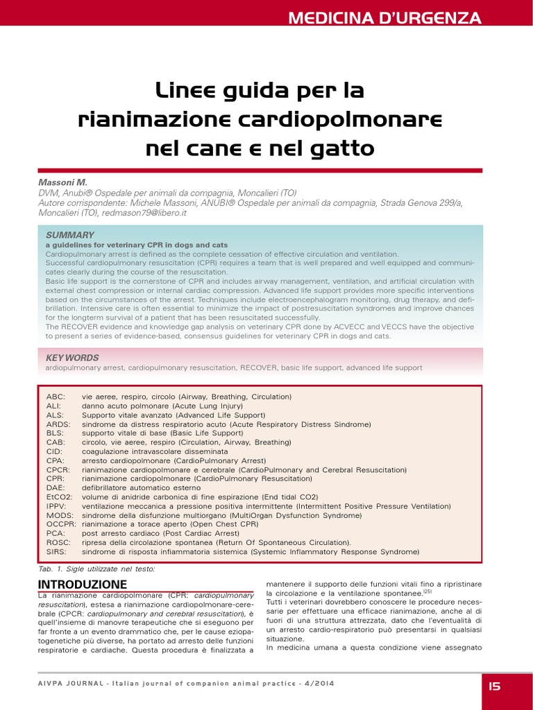 Linee Guida Per La Rianimazione Cardiopolmonare Nel Cane e Nel Gatto | PDF | Cardiopulmonary ...