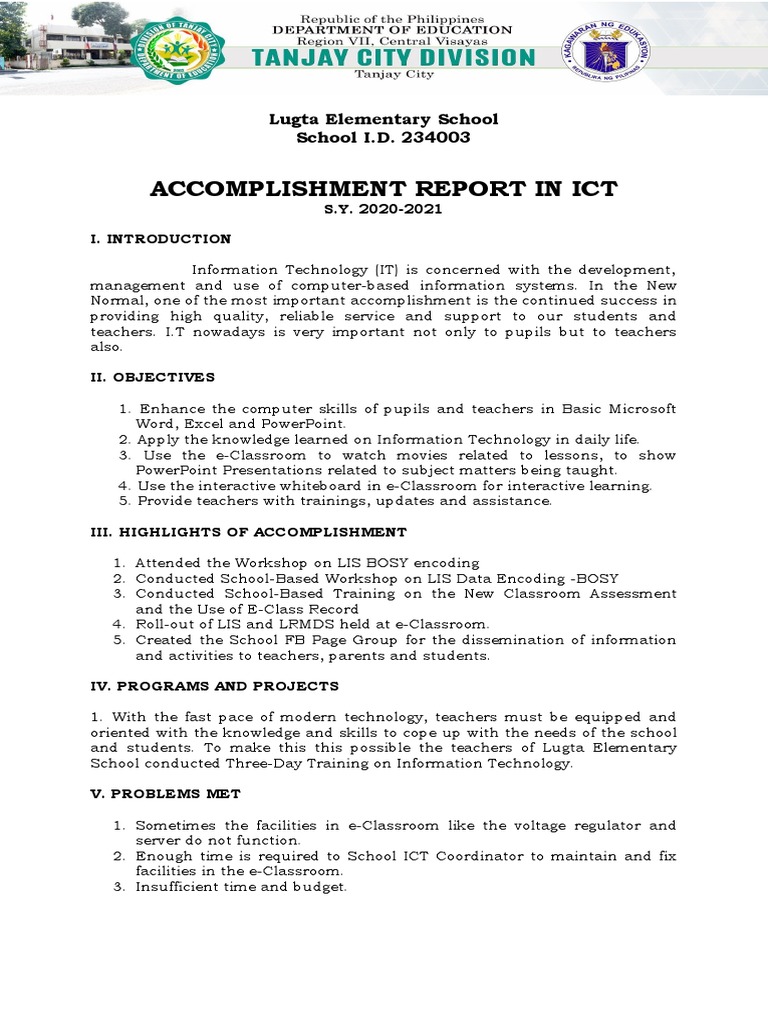 Accomplishment Report - ICT | PDF | Educational Technology | Teachers