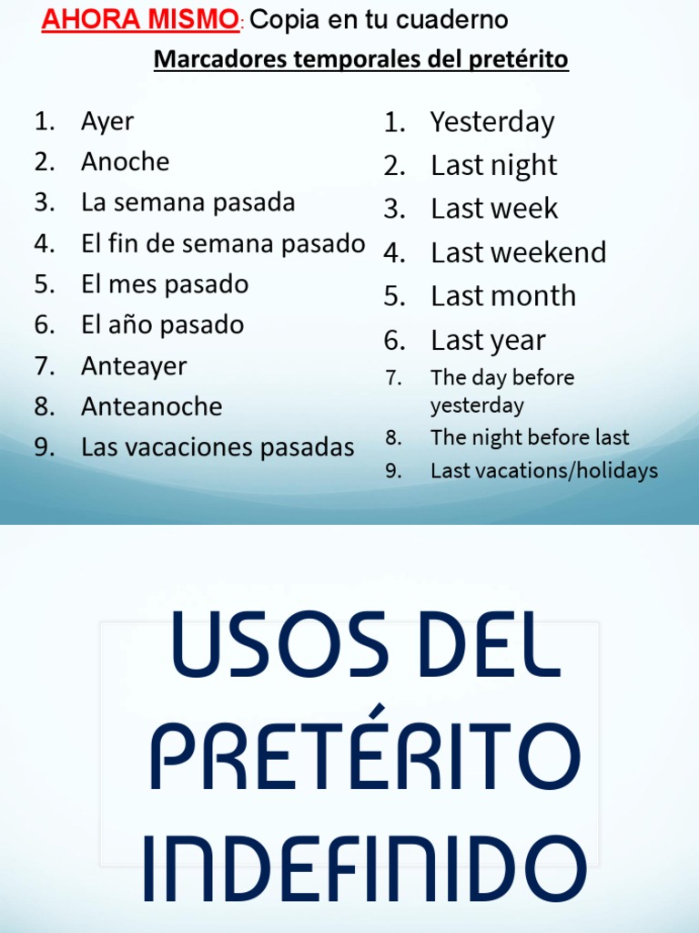 Preterito Indefinido E Imperfecto Explicacion Pdf Vacaciones O