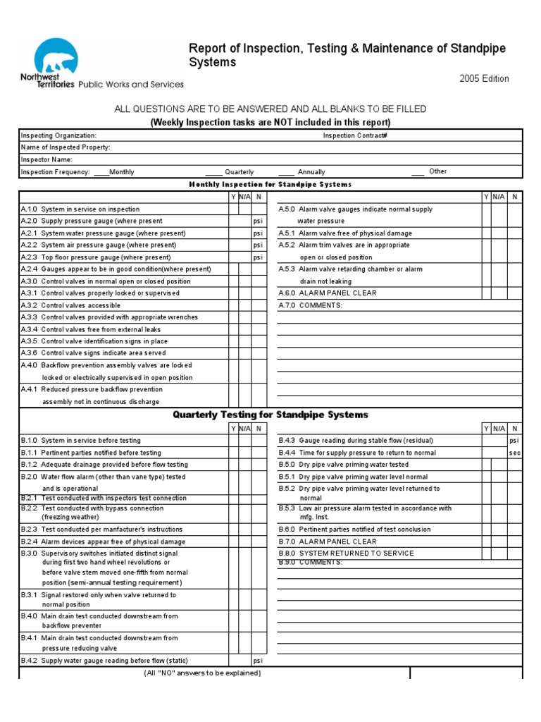 Report of Inspection, Testing & Maintenance of Standpipe Systems | PDF ...