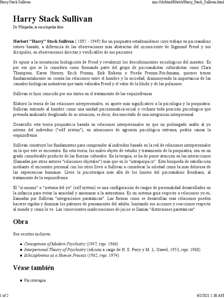 Harry Stack Sullivan | PDF | Terapia | Psiquiatría