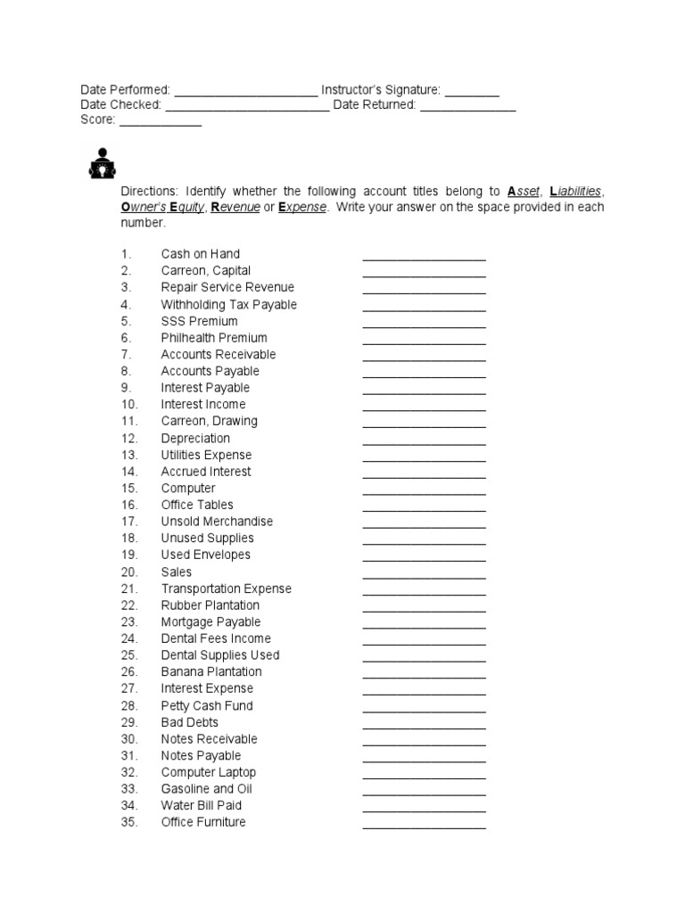 Account Title Classification Exercise | PDF | Revenue | Income