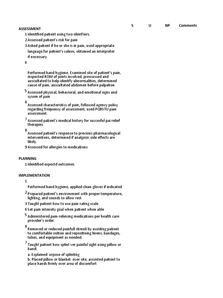 Pain Management Checklist | PDF | Pain | Hygiene