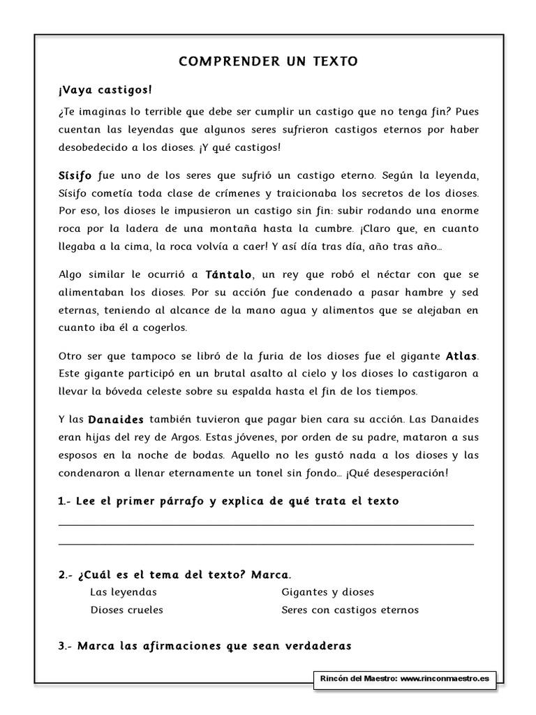 Comprender Un Texto 4 | PDF