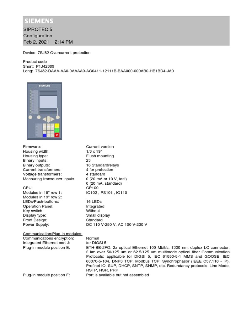 7SJ82 - User | PDF | Power Supply | Electric Power