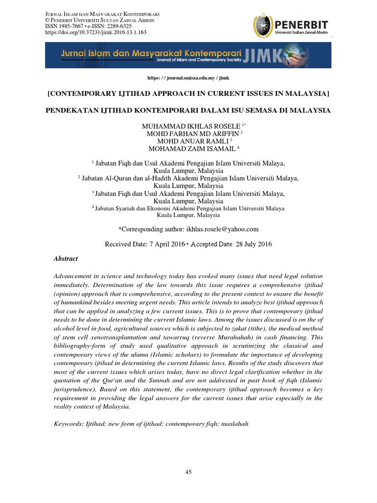 (Contemporary Ijtihad Approach in Current Issues in Malaysia ...
