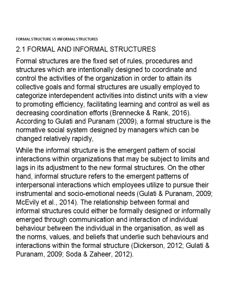 Formal Structure VS Informal Structures | PDF