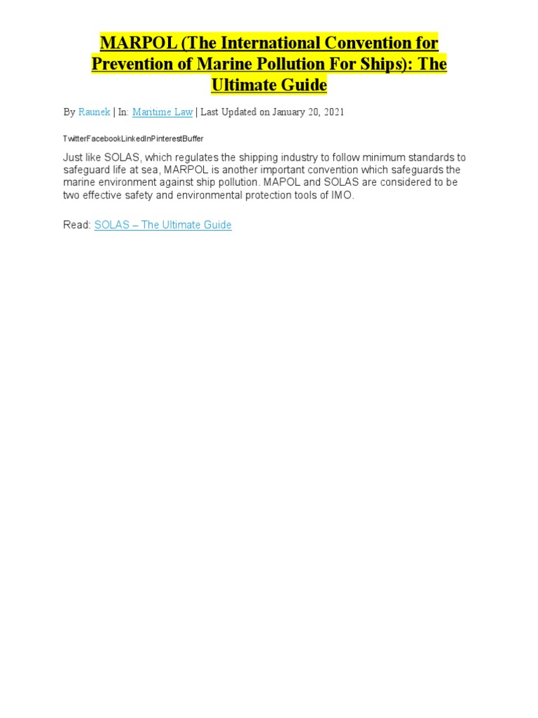 Special Areas Under MARPOL Are As Follows | PDF | Environmental Issues ...