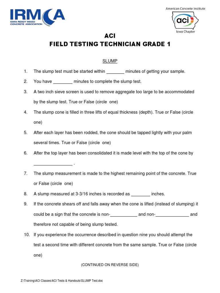 ACI Field Testing Technician Grade 1: Z:/Training/ACI Classes/ACI Tests ...