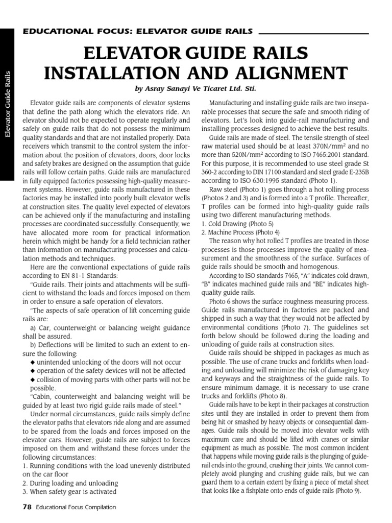 Elevator Guide Rails Installation and Alignment | PDF | Elevator | Rail ...