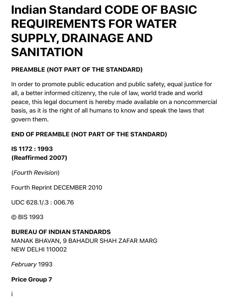Indian Standard - Code of Basic Requirements For Water | PDF | Water ...