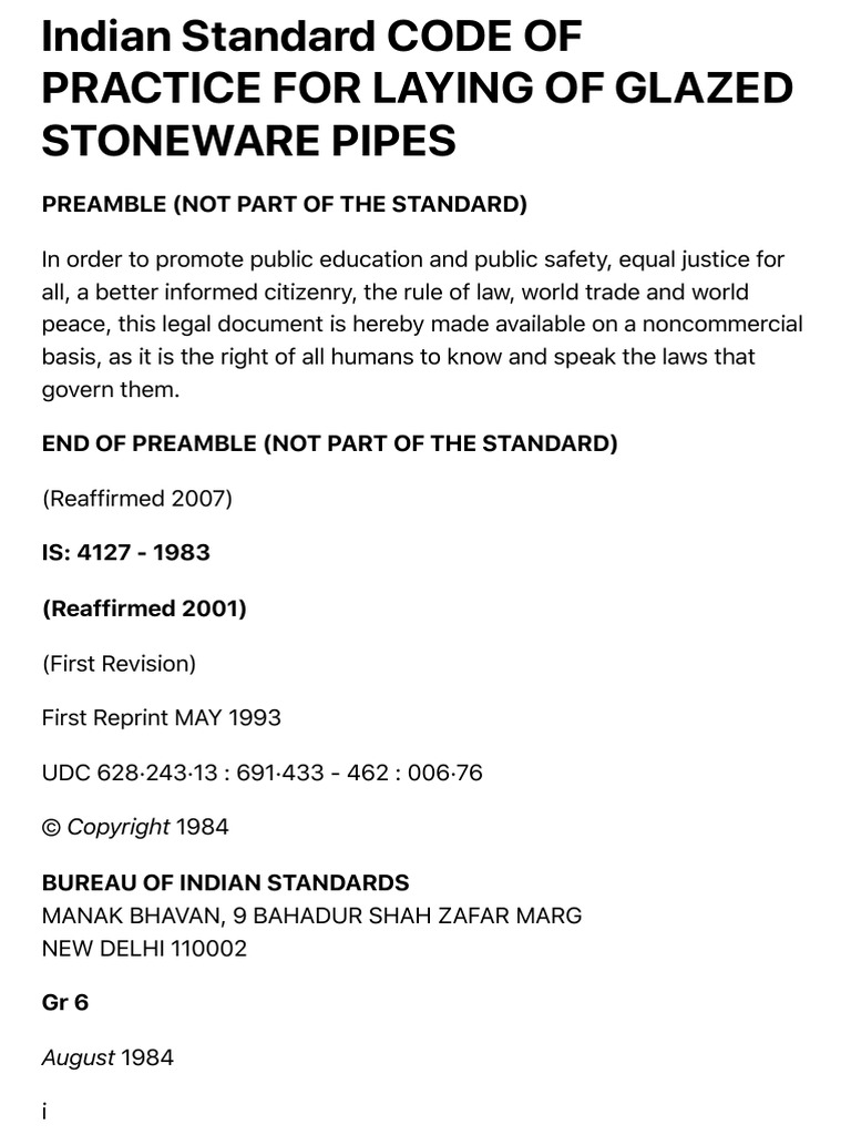 Indian Standard - CODE OF PRACTICE FOR LAYING OF | PDF | Road Surface ...