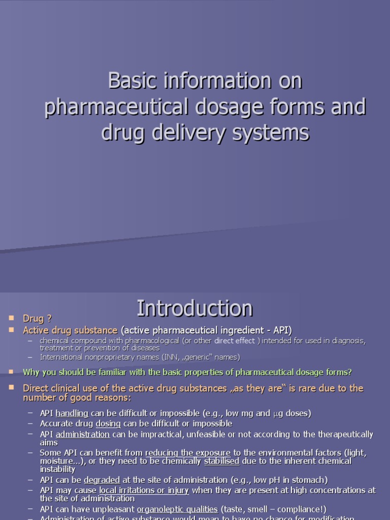 Overview of Dosage Forms and Delivery Systems | PDF | Topical ...