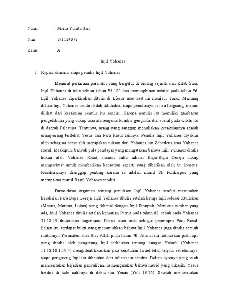 Maria Yunita Sari Latar Belakang Injil Yohanes | PDF