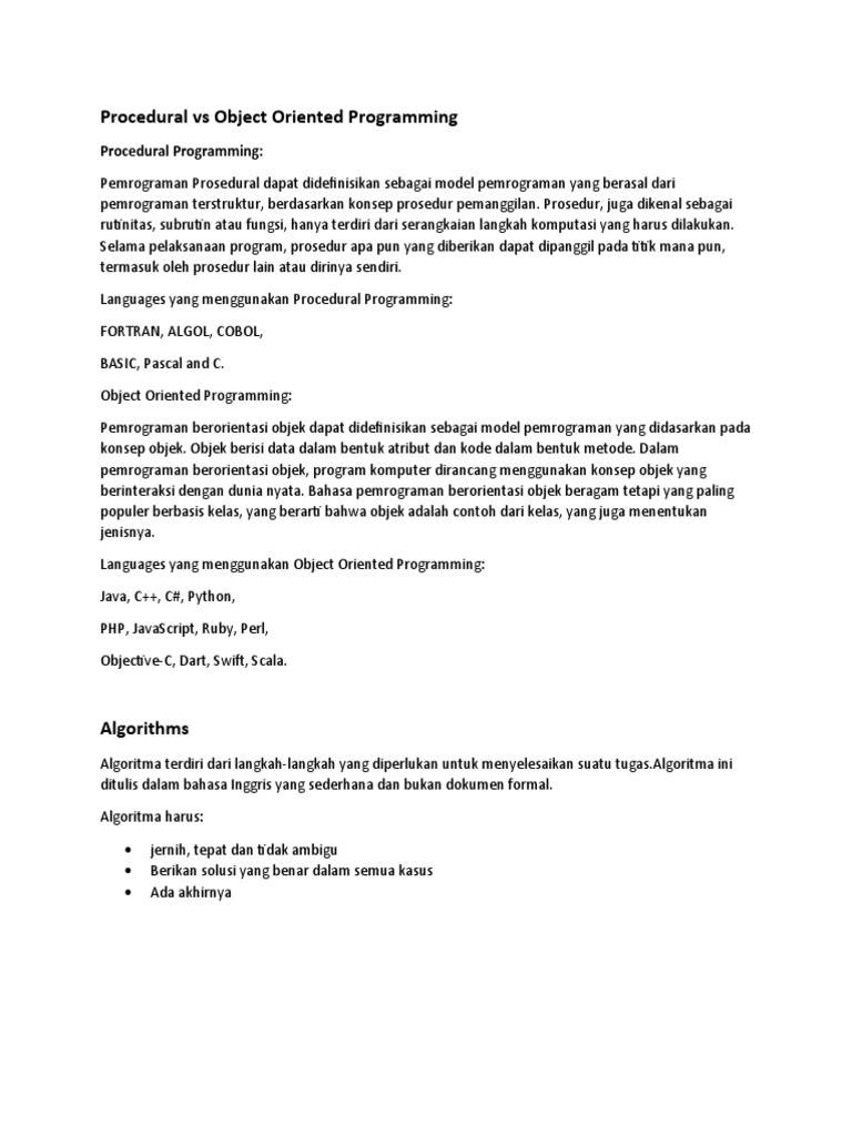 Procedural Vs OOP, Algorithm and Pseudocode | PDF