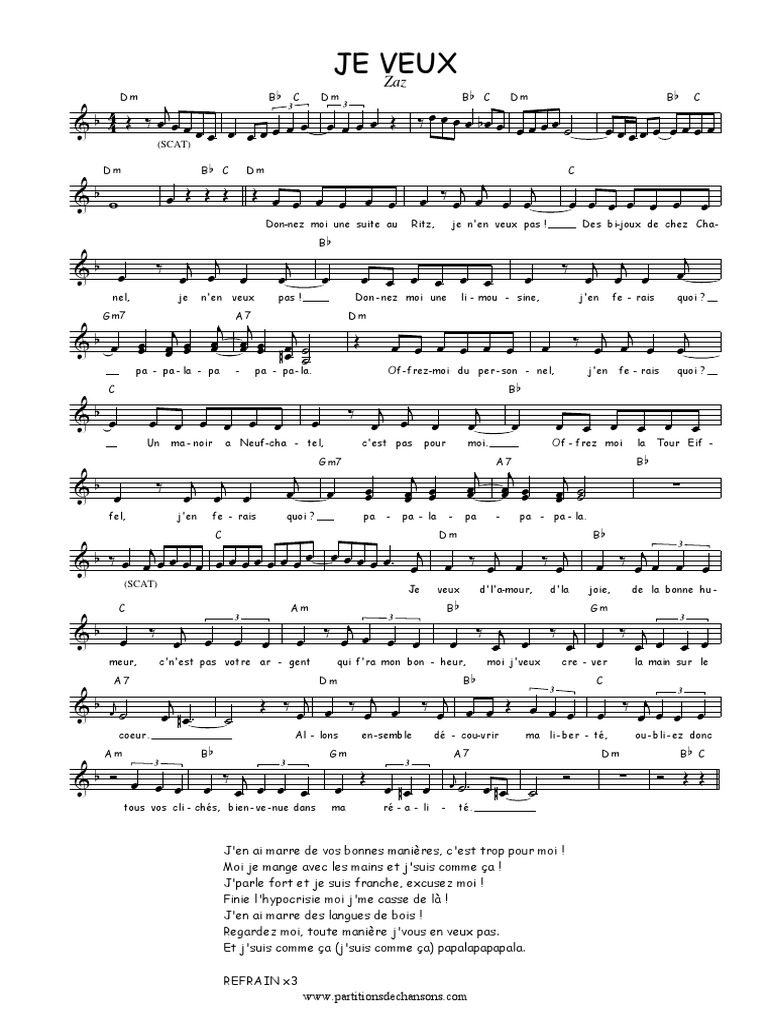 Zaz - Je Veux (Partitura y Acordes) | PDF