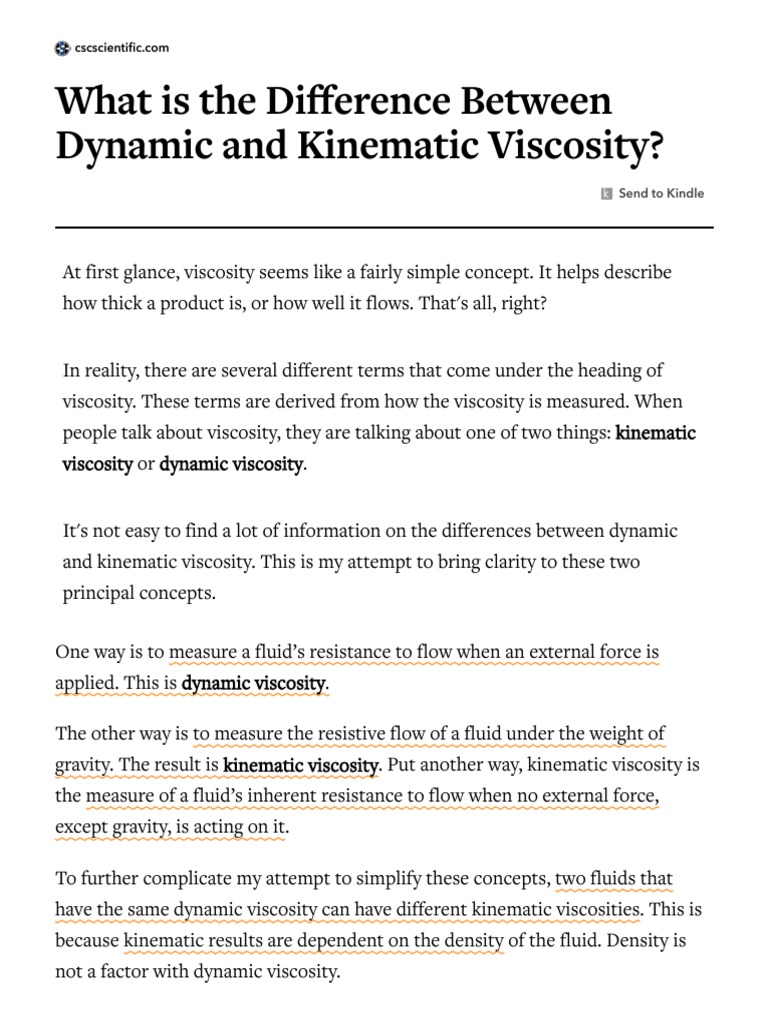Dynamic Vs Kinematic Viscosity Pdf Viscosity Liquids 