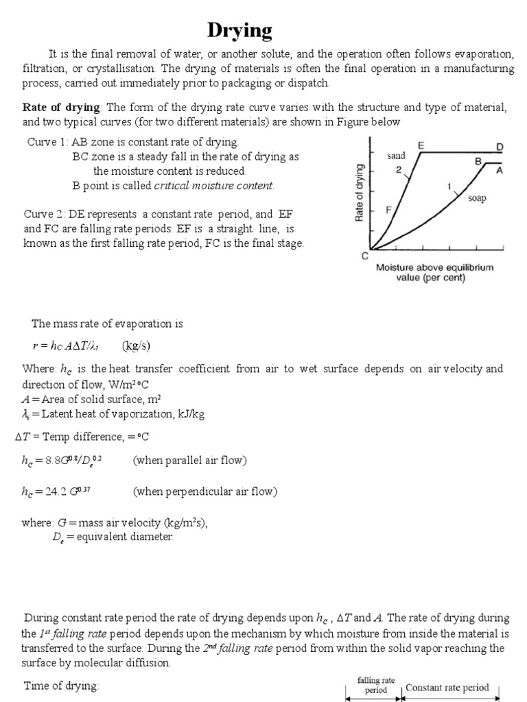 Drying: Rate of Drying: The Form of The Drying Rate Curve Varies With ...