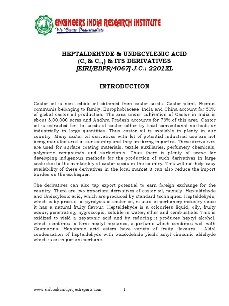 Project Report On Heptaldehyde & Undecylenic Acid (C7 & C11) & Its ...