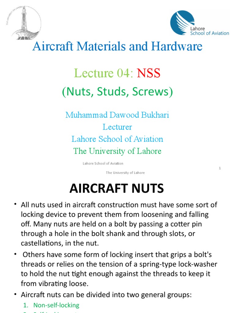 Aircraft Materials and Hardware: (Nuts, Studs, Screws) | PDF | Nut ...