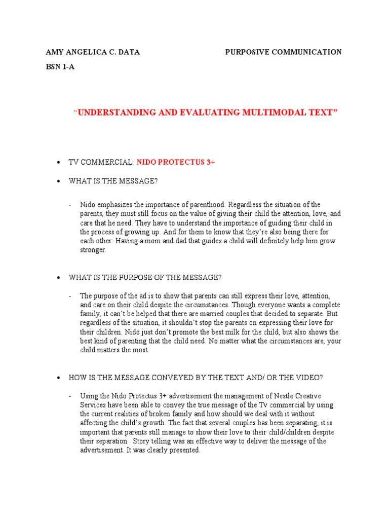 Understanding and Evaluating Multimodal Text (Purposive Communication ...