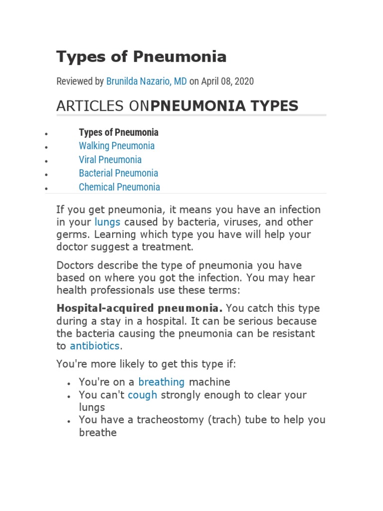 Types of Pneumonia | PDF | Pneumonia | Infection