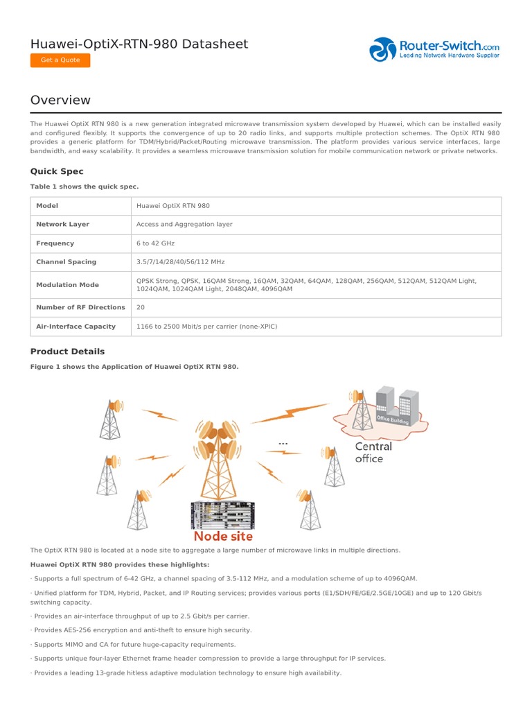 Huawei OptiX RTN 980 Overview | PDF | Computer Network | Ethernet