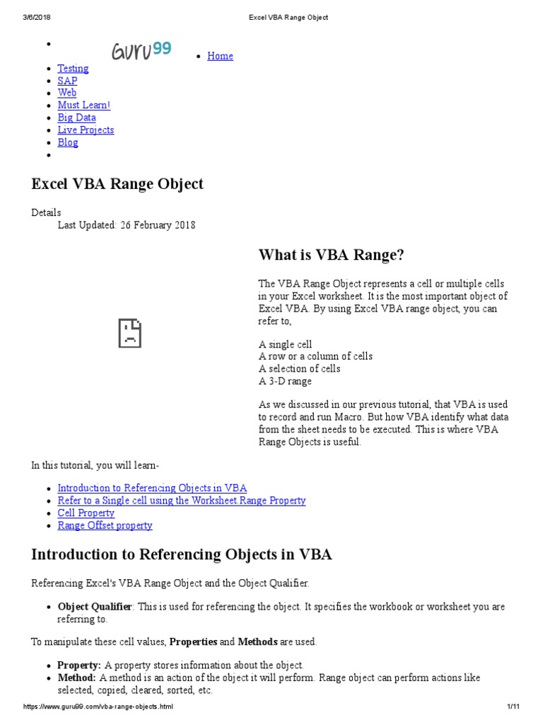 Excel Vba Range Object Pdf Visual Basic For Applications Microsoft Excel