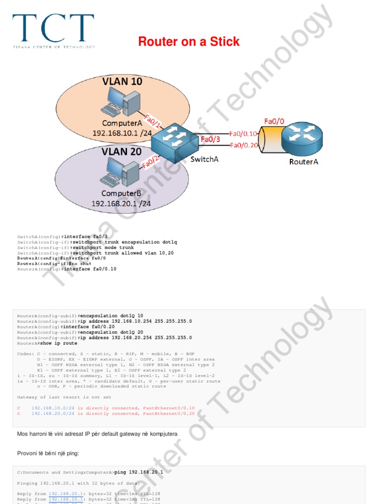Router on a Stick Configuration Guide | PDF | Router (Computing) | Network Switch