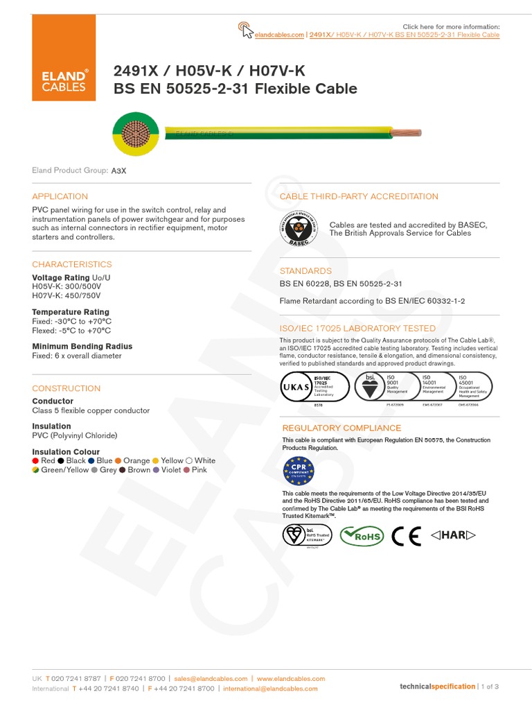2491x h05v K h07v K Bs en 50525 2 31 Flexible Cable | PDF | Electrical ...