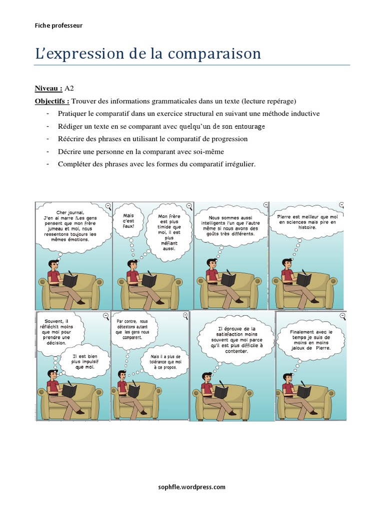 Comparaison en français : exercices A2 | PDF | Linguistique | Langues