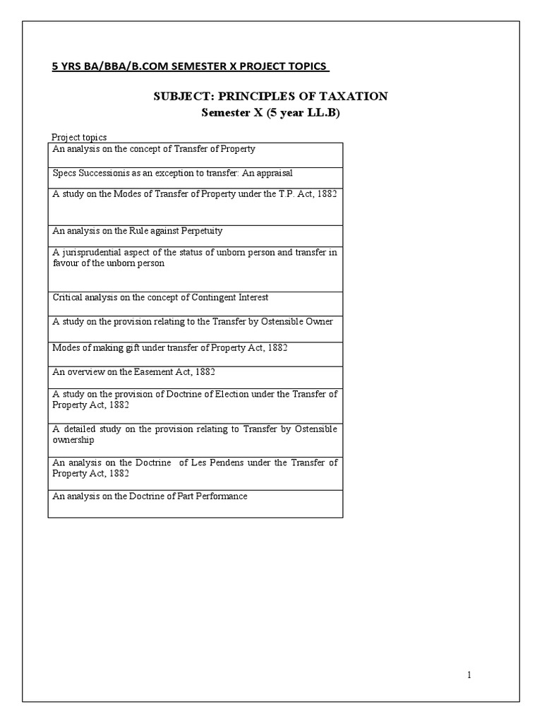 Taxation Project Topics for LL.B Students | PDF | Law And Economics ...