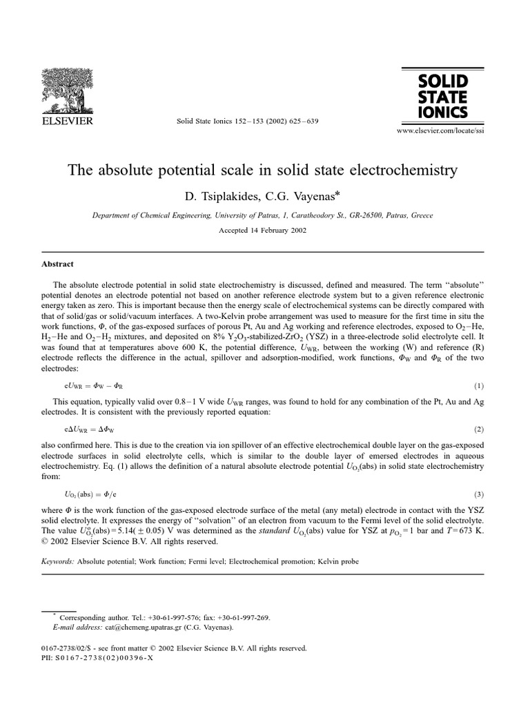 Absolute Electrode Potential in Solid State Electrochemistry | PDF ...
