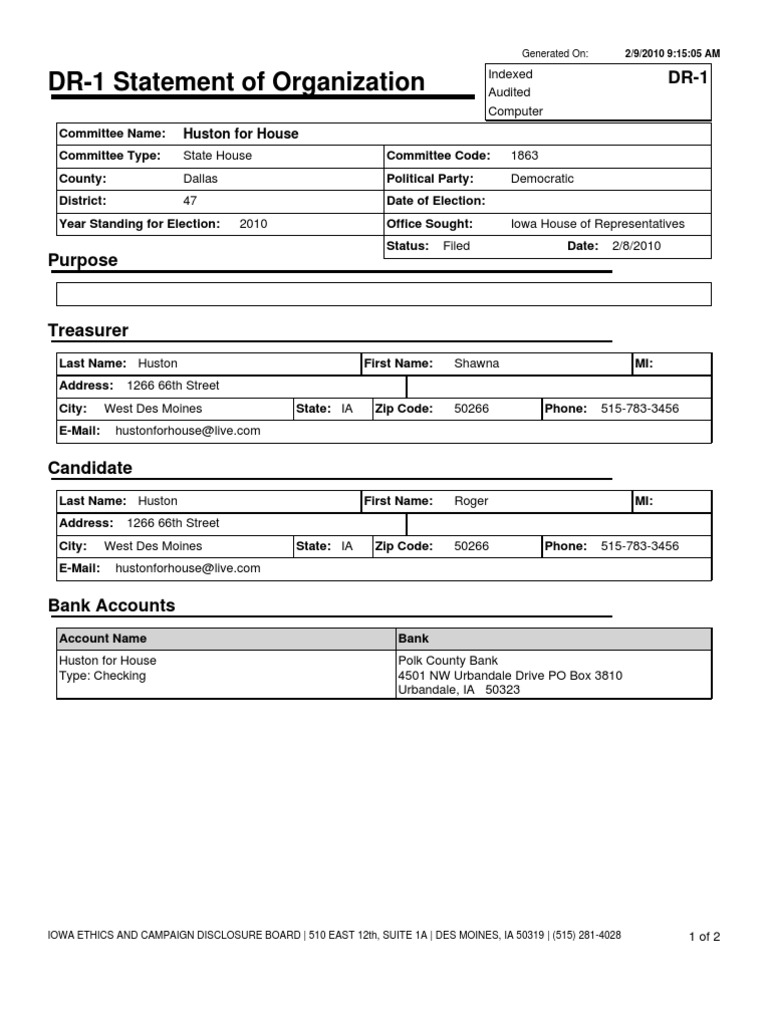 Huston, Roger - Huston For House - 1863 - DR1 - 02-08-2010 | PDF | Iowa ...