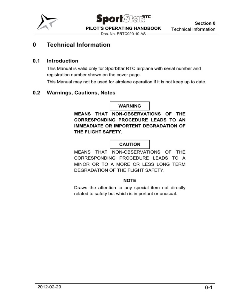 SportStar RTC Pilot Operating Handbook | PDF | Rudder | Empennage